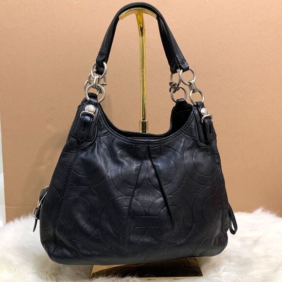 Coach | Bags | Coach Black Leather Madison Mia Embossed Black Logo ...